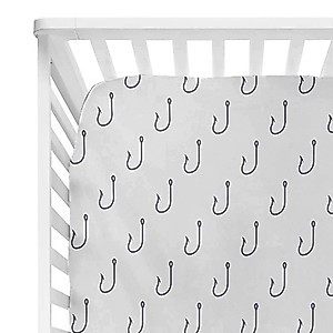 Lyzelre Ocean Fitted Crib Sheet,Sealife Nautical Anchor Fish and Hook Sealife Deep Waters Sketchy Image Artwork Microfiber Silky Soft Toddler Mattress Sheet Fitted,28"x 52"x 8'' for Boys Girls