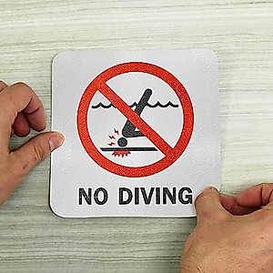 SmartSign 5.75 x 5.75 inch “No Diving” SlipSafe Adhesive Pool Safety Marker/Sign, 20 mil Thick Laminated Vinyl with Anti-Skid Pebbled Surface, Red, Black and White
