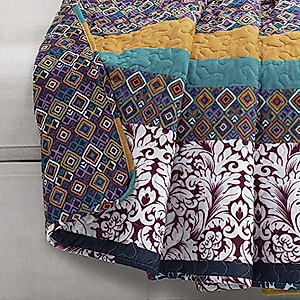 Lush Decor Boho Stripe Throw Blanket, 60" x 50", Plum & Yellow