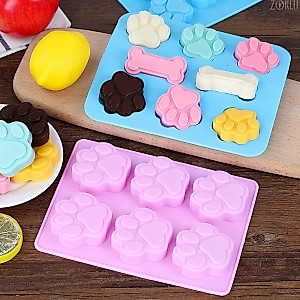 Paw and Bone Candy Molds Silicone - 2Pcs Dog Treat Molds for Chocolate Candy Silicone Molds for Baking Puppy Ice Cube Shapes - Blue and Pink Dog Bone Cake Pan Paw Molds for Dog Treats Silicon Mold