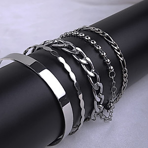 Wekicici Bracelets for Women Dainty Layered Chain Bracelets Adjustable Cute Charm Bangle Link Bracelet Set for Women Girls(Silver)