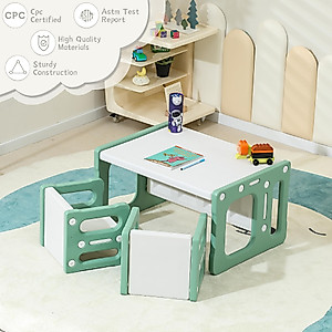 IFLETH Table and Chair Set, Height-Adjustable Toddler Table and Chair Set, Montessori Table Chair for Ages 3-8, Toddler Chairs for Table, Childrens Table for Classroom, Green