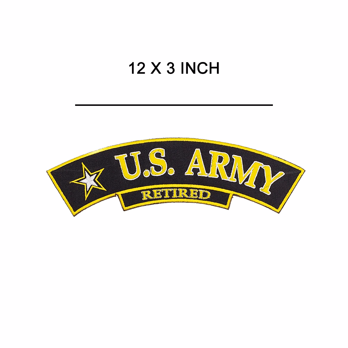 IND STURGIS LLC US Army Retired Yellow Border Iron On Sew On Top Rocker Large Back Patch for Jacket Vest