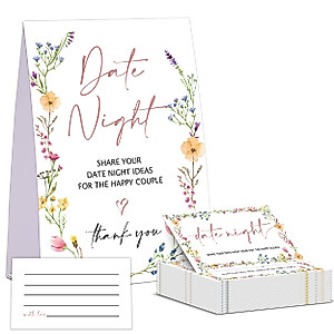 Wildflowers Date Night Game, Date Night Ideas Sign with 50 Cards, Bridal Shower Game, Boho Bridal Shower Decorations, Wedding Date Night Advice - 07
