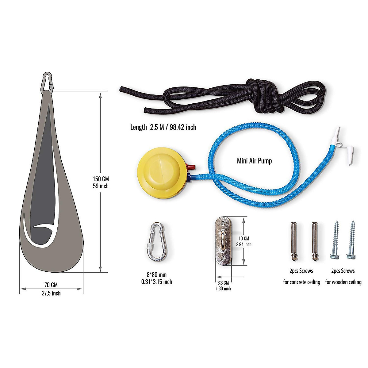 AMAZEYOU Kids Swing Hammock Pod Chair - Child's Rope Hanging Sensory Seat Nest Indoor Outdoor Use Inflatable Pillow - Great Children, All Accessories Included (Green)