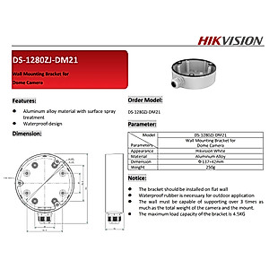 DS-1280ZJ-DM21 Wall Mount Bracket for Hikvision Dome Camera DS-2CD2732 DS-2CD2712