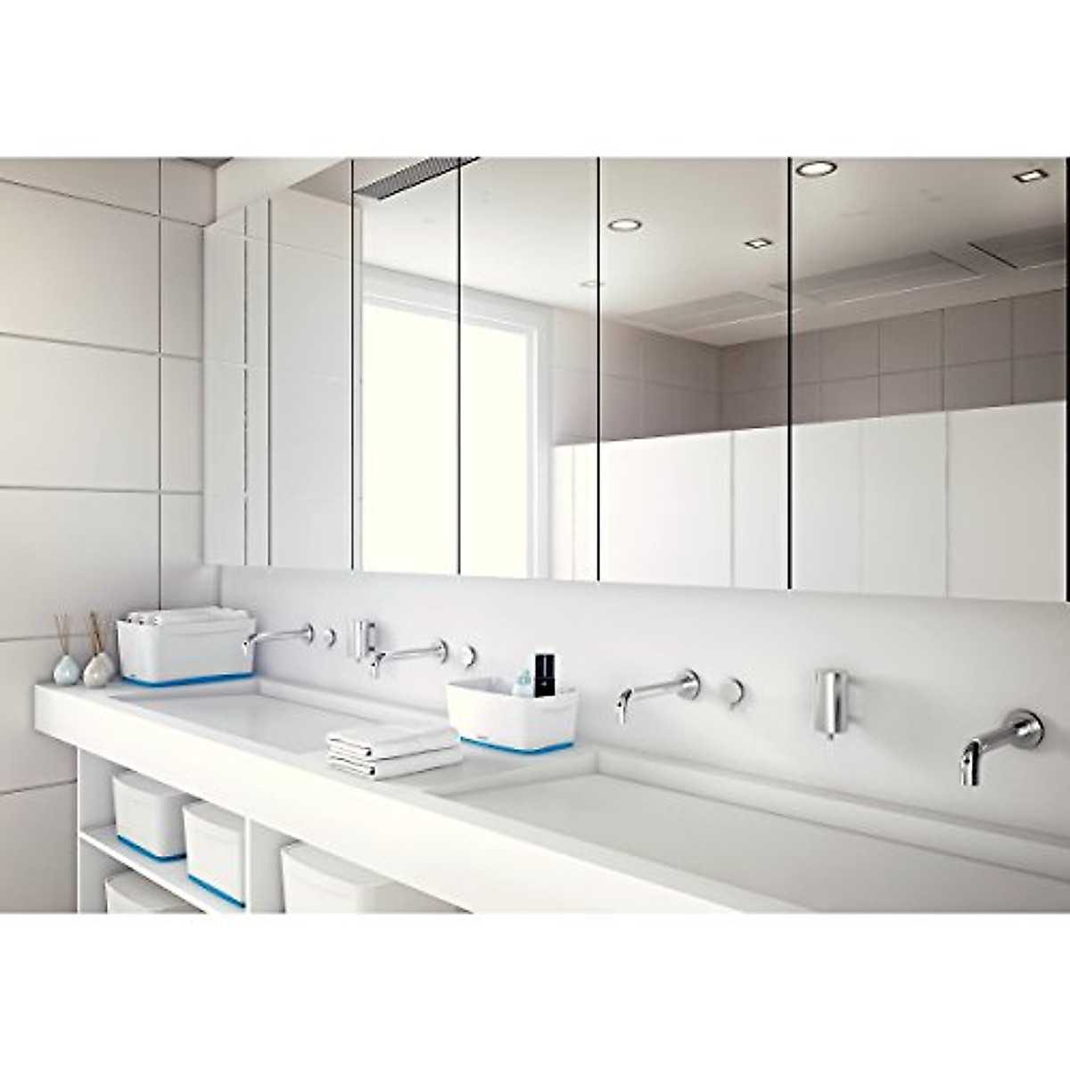 Leitz A5 MyBox Small with Lid, Storage Box for Home and Office, 5 L, High Gloss, Plastic, White/Blue Metallic;MyBox