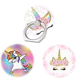 Zopicch (3 Pack) Mobile Phone Ring Holder Finger Grip,Pink Rose Gold Flower Unicorn Cell Phone Stand Collapsible Kickstand Compatible with All Smartphone