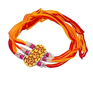 JAGMOR Om Pendant & Pink Beads Rakhi for Brother, Handmade Rakhi, Rakhee Bracelet for Brother, Rakhi for Bhai, Rakhi Bracelet for Sister, Bhaiya Bhabhi Rakhi, Indian Rakhi, Set of 3 rakhi