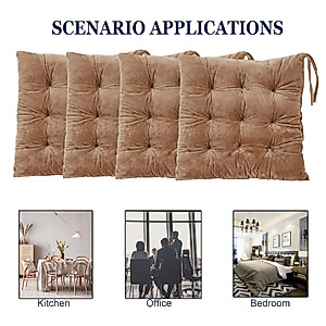 Set of 4 Square Chair Pads Indoor Seat Cushions Pillows with Ties Soft Comfortable Non Slip Chair Mat for Kitchen Dining Office Desk Living Room Outdoor Tatami 15.5" - Khaki