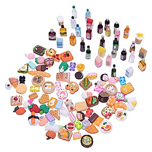 Neakomuki Dollhouse Accessories 108pcs Miniature Food Sets Mini Drinks Cakes Breads Things for Doll House Kitchen Decoration (Dessert)