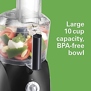 Hamilton Beach ChefPrep 10-Cup Food Processor & Vegetable Chopper with 6 Functions to Chop, Puree, Shred, Slice and Crinkle Cut, Black (70670)
