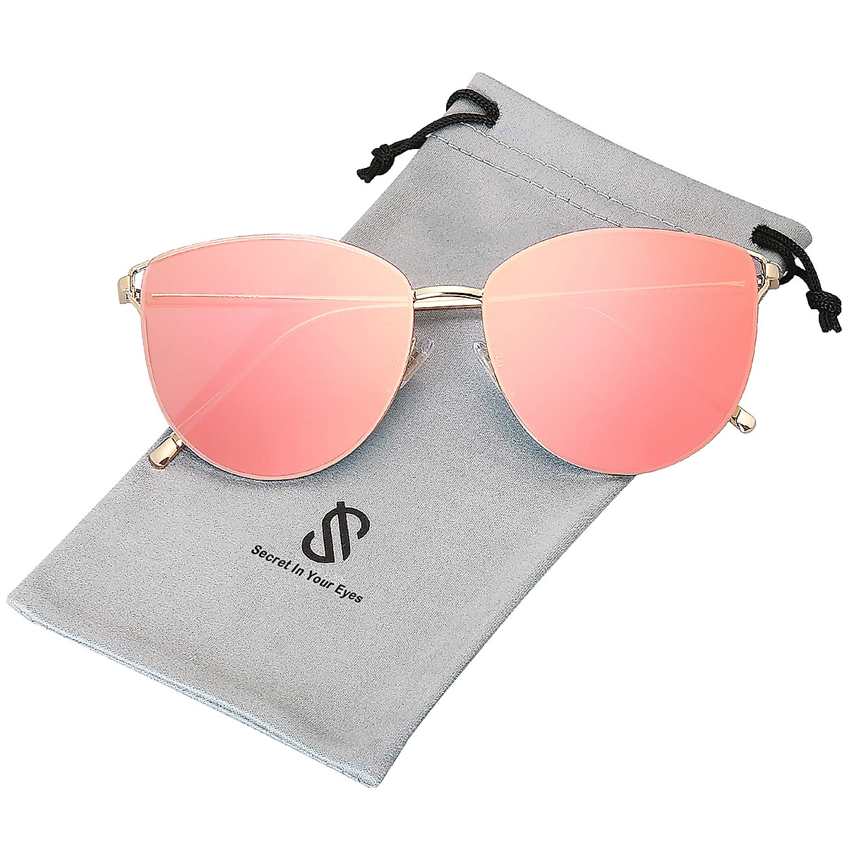 SOJOS Mirrored Flat Lens Fashion Sunglasses for Women SJ1085 Gold Frame/Gold Pink Mirrored Lens