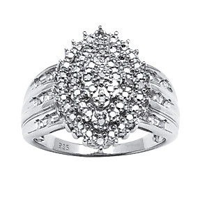 PalmBeach Jewelry Yellow Gold-Plated or Platinum-Plated Sterling Silver Round Genuine Diamond Marquise Cluster Engagement Ring (3/8 cttw, I Color, I3 Clarity) Size 6