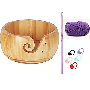 Wooden Knitting Bowl Handmade Needle and Thread Yarn Ball Storage Bowl Craft Knitting,Wool Knitting Storage Bowl for Knitting and Crochet (Varnish Pine)