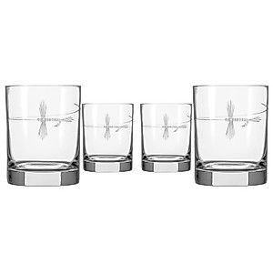 Rolf Glass Fly Fishing Double Old Fashioned Glass 13 ounce Set of 4 | Whiskey Glass Set of 4 | Lead-Free Crystal Glass | Engraved Whiskey Tumbler Glasses | Made in the USA