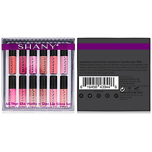 SHANY All That She Wants Lip-Gloss Set - 12 Matte, Pearl, and Shimmer petite Lip-gloss Set - Premium Gift Packaging