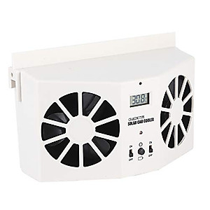 Fydun Solar Power Car Exhaust Fan with Two Air Vent Outlets Exhaust Fan Radiator Cooling Ventilation for Car, White