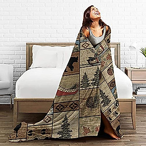 Rustic Cabin Wild Lodge Check Plaid Pattern Flannel Fluffy Full Fleece Throw Blanket Queen King Size Comforter Plush Soft Cozy Quilt Nursery Bedding Decor Bedroom Decorations Wearable