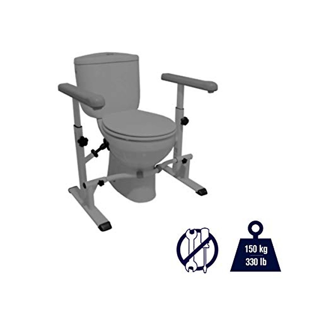 KMINA - Toilet Safety Rails for Elderly (330 lbs), Handicap Toilet Seat with Handles, Adjustable Height and Width Toilet Rails for Seniors, Heavy Duty Toilet Safety Frame with Arms, Easy Installation