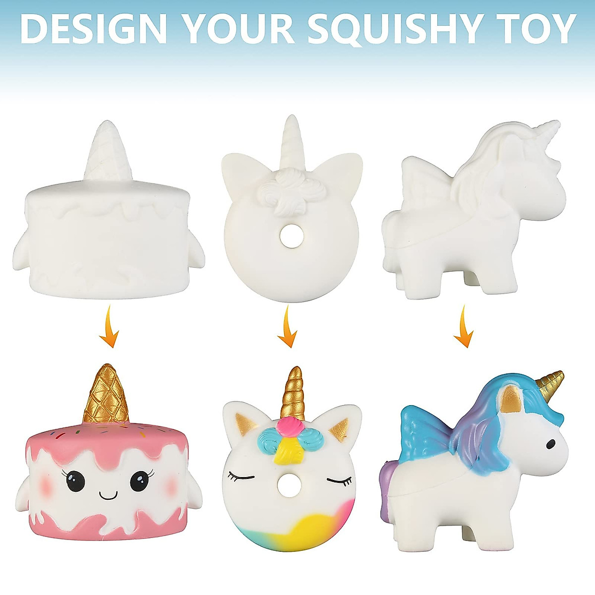 Jim&Gloria Paint Your Own Squishies, Jumbo Squishy Gifts for Girls and Boys 8 9 10 11 12 13 14, Arts and Crafts for Kids, Party Favors for Birthday, Valentines Gift for Kids, Pack of 3