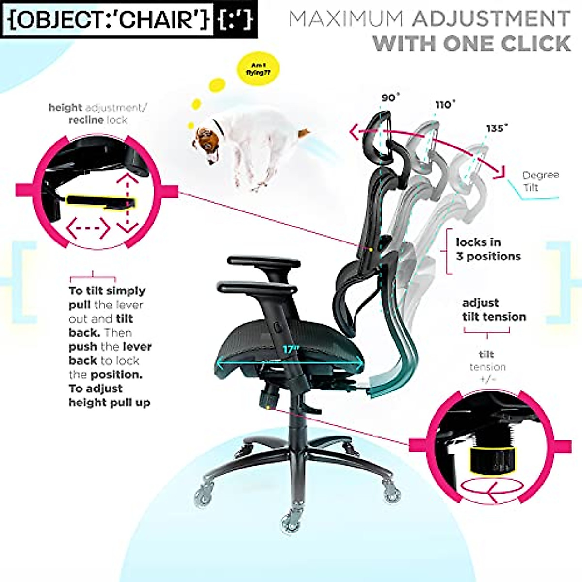 OBJECTCHAIR ErgoPro Ergonomic Office Chair - Desk Chair with Adjustable Lumbar Support, Breathable Mesh Back and Wheels - Gaming Chair, Computer Chair, Home Office Desk Chairs, Rolling Chair (Blue)