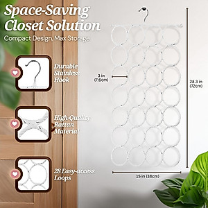 Flexzion Scarf Organizer for Closet - 28 Slot Scarf Hanger Hijab Organizer, Space Saver for Socks, Shawls, Ties, Towels, Belts, Multi Purpose Hanging Rack Storage, 2 Pack Colors May Vary