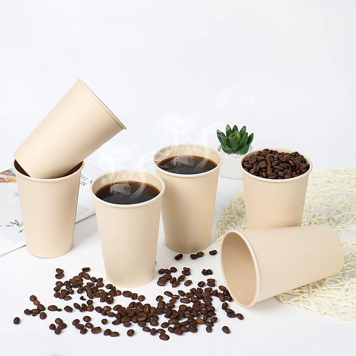 JAYEEY Disposable Coffee Cups Bamboo Paper Cups Coffee Cups, Brown Hot Cups 120 Count 10 OZ Water cups