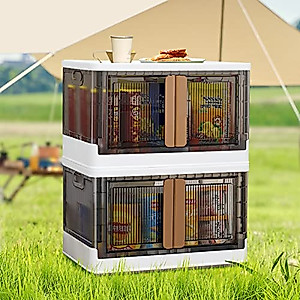 MOSFiATA Storage Bins with Lids - 8.4Gal Stackable Storage Bins, Folding Storage Box for Closet Organizer, Plastic Collapsible Storage Bins with 2 Doors & Wheels for Home Kitchen,1 Pack