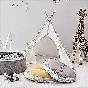 Pink Round Rug for Nursury,Pom Pom Circle Rug 3'X3' for Kids Room,Soft Cotton Carpet for Teen Girls Room, Circular Rug for Nursery Room,Crawling Mat for Baby