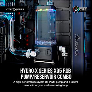 Corsair Hydro X Series XD5 RGB Pump/Reservoir Combo - D5 PWM Pump - 330ml Reservoir - Ten Individually Addressable RGB LEDs - Temperature Sensor - Black