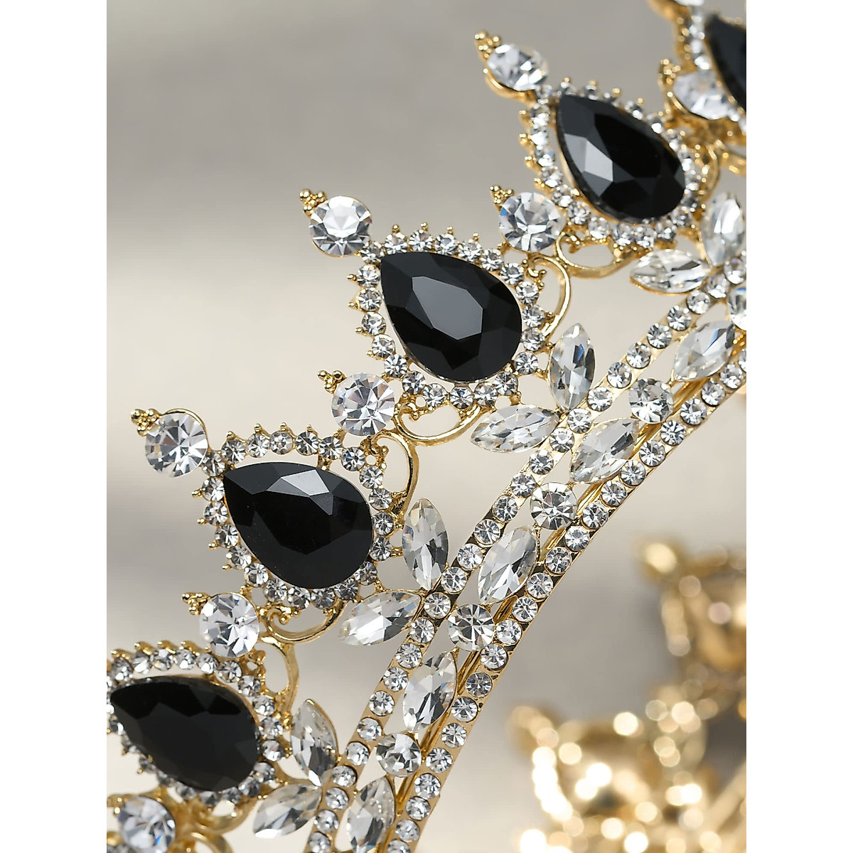 SWEETV Crystal Queen Crown for Women, Rhinestone Wedding Tiara Headband, Full Round Princess Crown Hair Accessories for Prom Birthday Costume Party,Champagne+Gold