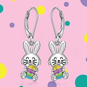 Easter Bunny Earrings for Women Sterling Silver Cute Bunny Rabbit Egg Earrings Dangle Jewelry Easter Holiday Gifts