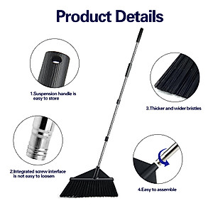 XXFLOWER Heavy Duty Broom with 55" Long Handle,Outdoor Broom for Sweeping,Household Angle Broom for Garages,Courtyard,Sidewalks(Black)