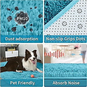 Merelax Soft Modern Indoor Large Shaggy Rug for Livingroom Bedroom Dorm Kids Room Home Decorative, Non-Slip Plush Fluffy Furry Fur Area Rugs Comfy Nursery Accent Floor Carpet 8x10 Feet, Teal Blue