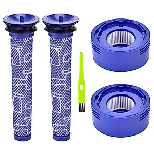Filter Replacement for Dyson V8 V7 Animal Absolute Motorhead Cordless Stick Vacuum Cleaner, 2 Post Hepa Filters & 2 Pre Filters, Compare to Part # 965661-01 & 967478-01