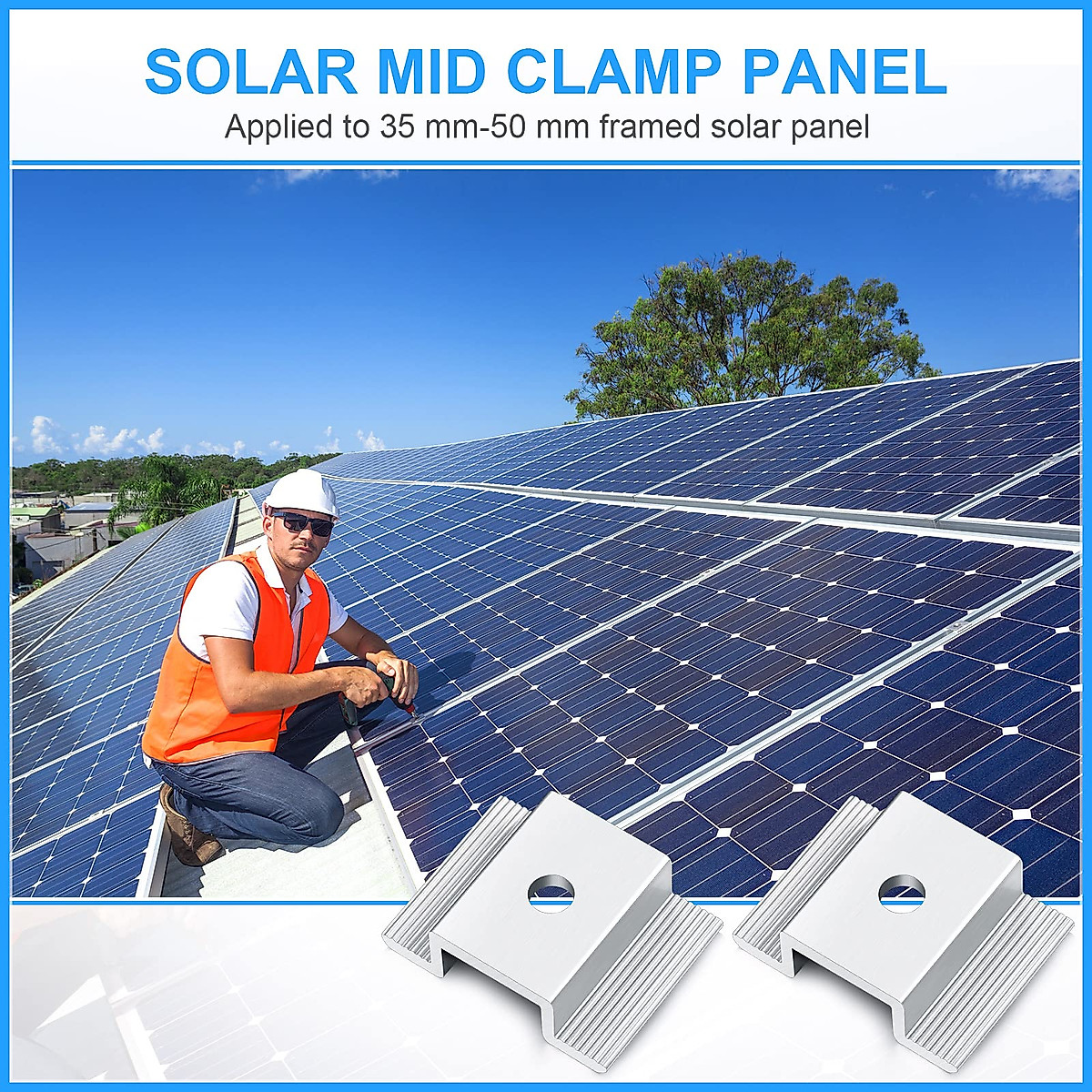 Zhengmy 12 Pack Solar Panel Mid Clamps 1.06 Inch Solar Panel Bracket Aluminium Mounting Accessories Aluminum Solar Mid Clamp for Solar Panel Mounting Solar Panel Mid Clamp