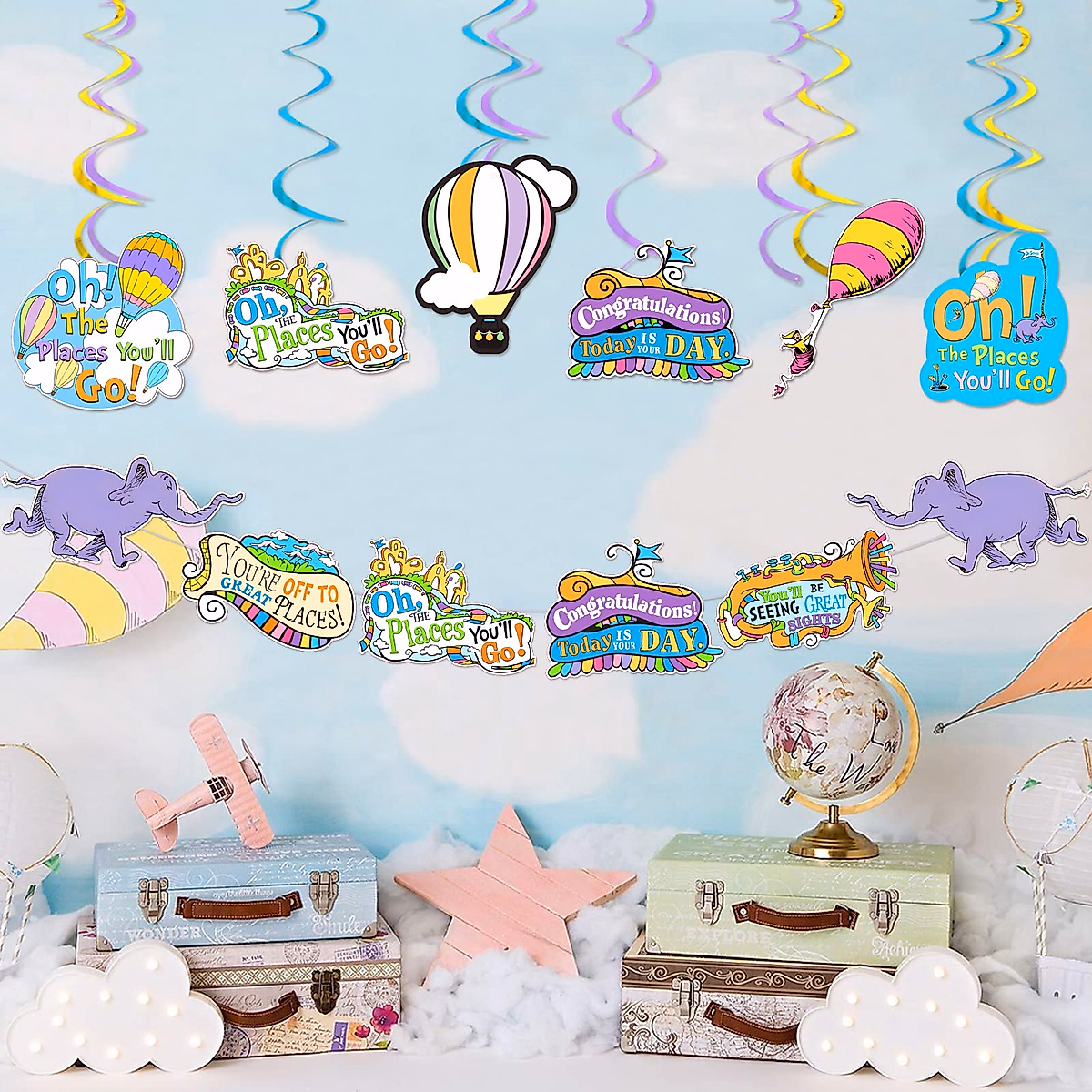 Oh The Places You'll Go Decorations Dr Seuss Party Decorations Oh The Places You'll Go Banner Hot air Balloon Decorations Kindergarten Preschool Graduation Decorations