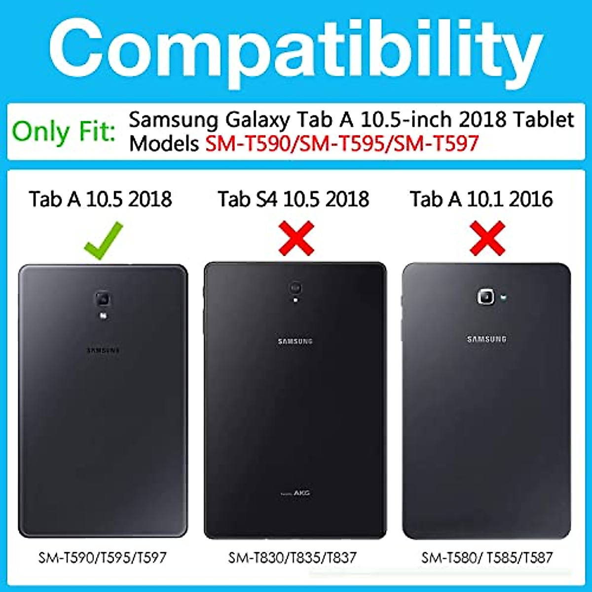 Bkinew Tablet Case for Samsung Galaxy Tab A 10.5-inch 2018 SM-T590/SM-T595/SM-T597 with Screen Protector 360 Rotating Kickstand and Hand/Shoulder Strap Rugged Protective Cover, Black