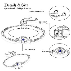Apsvo Silver Anti Evil Eye Bracelets for Women Adjustable Blue Cubic Zirconia Dainty Third Eye Trendy Jewelry Pulseras de Mal de Ojo Turco Para Mujeres Valentines Day Gifts for Her