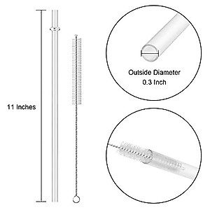 12 Pieces 11 Inches Clear Reusable Plastic Straws for Tall Cups, Tumblers and Mason Jars, BPA-Free Drinking Straw with 1 Cleaning Brush, NOT DISHWASHER SAFE