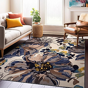Rugshop Modern Bright Flowers Non-Slip (Non-Skid) Area Rug 8 x 10 (7' 10" x 10') Cream