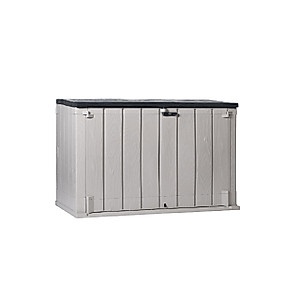 Toomax Stora Way All Weather Outdoor XL Horizontal Storage Shed Cabinet for Trash Can, Garden Tools, and Yard Equipment, Taupe Gray and Anthracite