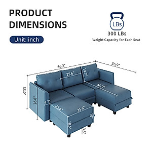 LLappuil Modular Sectional Sofa, Convertible U Shaped Couch with Storage, Faux Leather Fabric Waterproof Sectional Couch for Living Room, 86.2" Width, 5 Seat Modular Sofa, Navy Blue