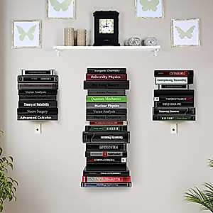 ART-GIFTREE Invisible Floating Bookshelf for Wall Mounted, 4 Tier Vertical Spine Book Tower, 2 Pack White