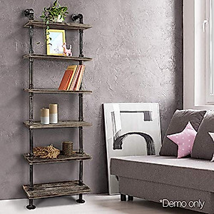 Diwhy 24”Width Industrial Pipe Shelves Rustic Modern Wood Ladder Bookcase with Metal Frame,Pipe Wall Shelf,Wood Storage,Home Decor,Display Shelving,Retro Floating Wood Shelving,6 Layer Bookshelf