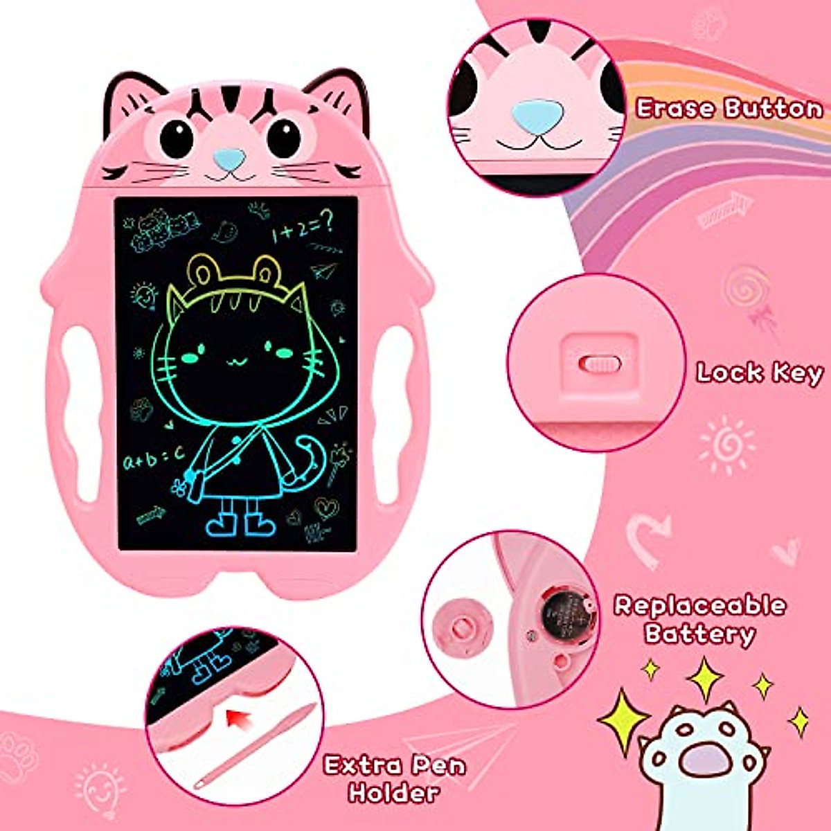 LCD Writing Tablet, SS Drawing Tablet for Kids 8.5" Colorful Screen Doodle Board Pad for 3 4 5 6 Years Old Boys Girls Gifts Education Toys Pink