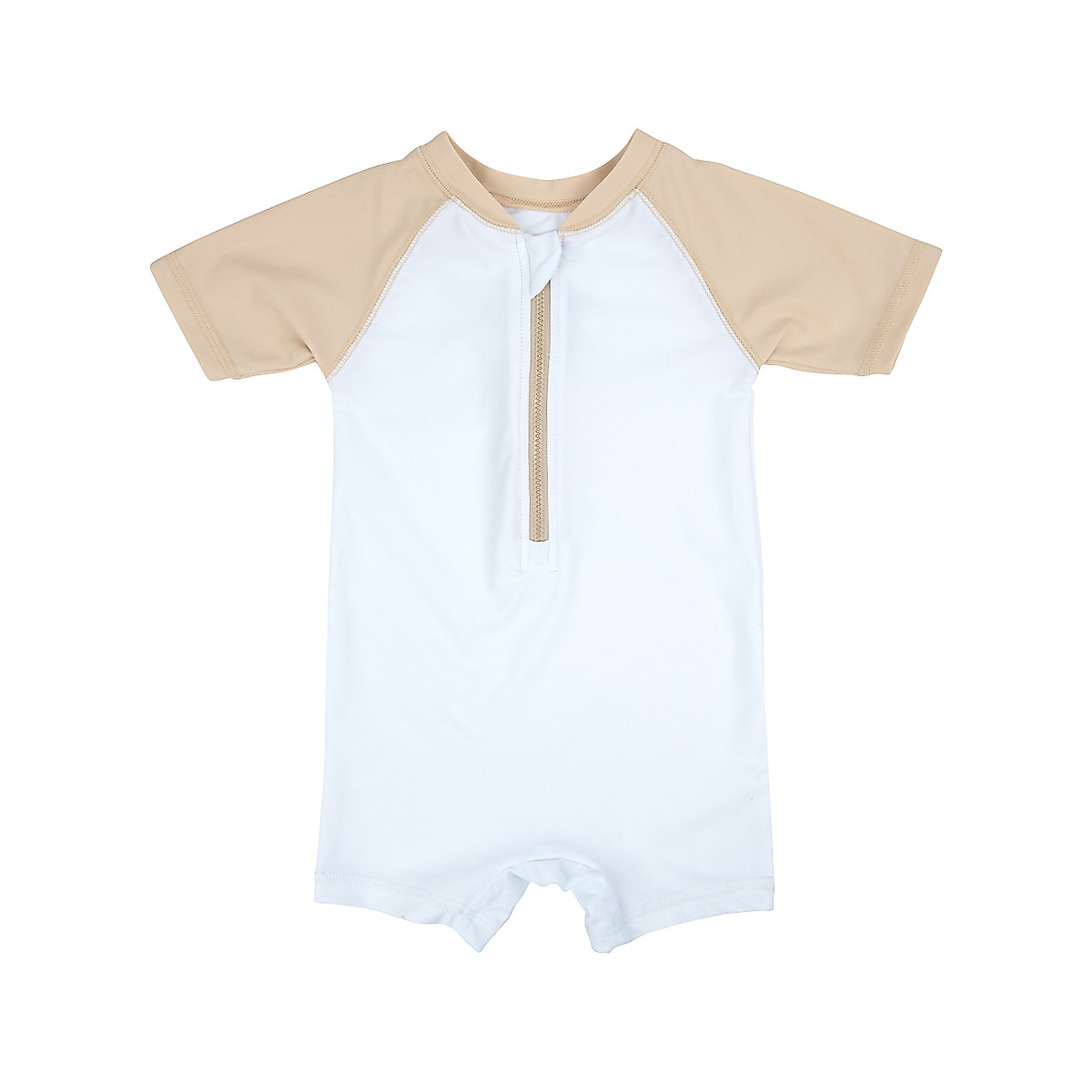 Leveret Kids Baby Boys Girls One Piece Rashguard UPF 50+ Solid Beige/White Size 12-18 Months