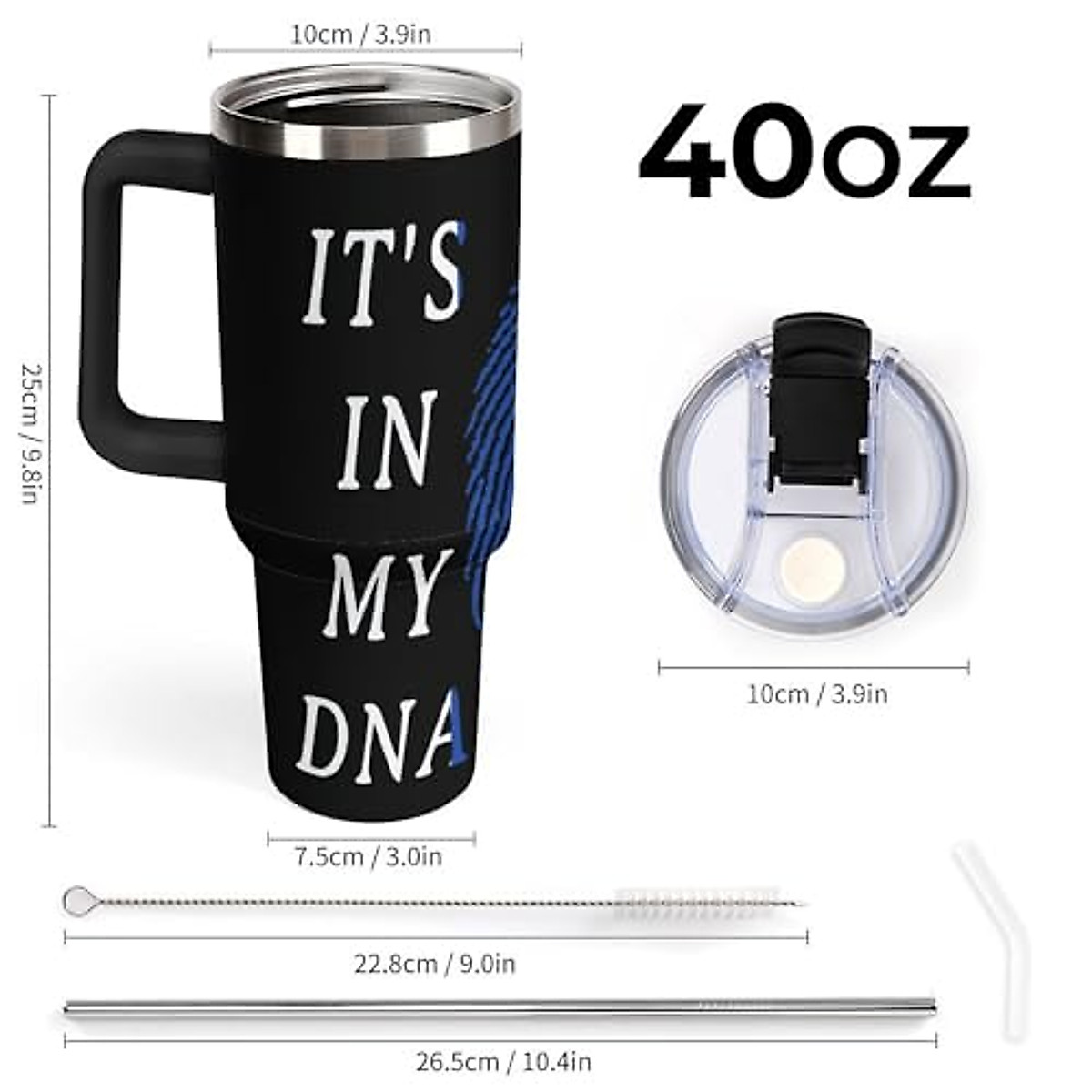 IT'S In My DNA Philippines Flag 40 Oz Tumbler with Handle And Straw Lid,Insulated Reusable Stainless Steel Travel Glass Mug 40 Ounces