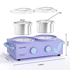 Double Wax Warmer for Hair Removal 14oz Wax Pot Warmer Professional with Anti-scalding design see-through lid Dual Waxing Pot Machine Faster Wax Melting for Large Area Waxing